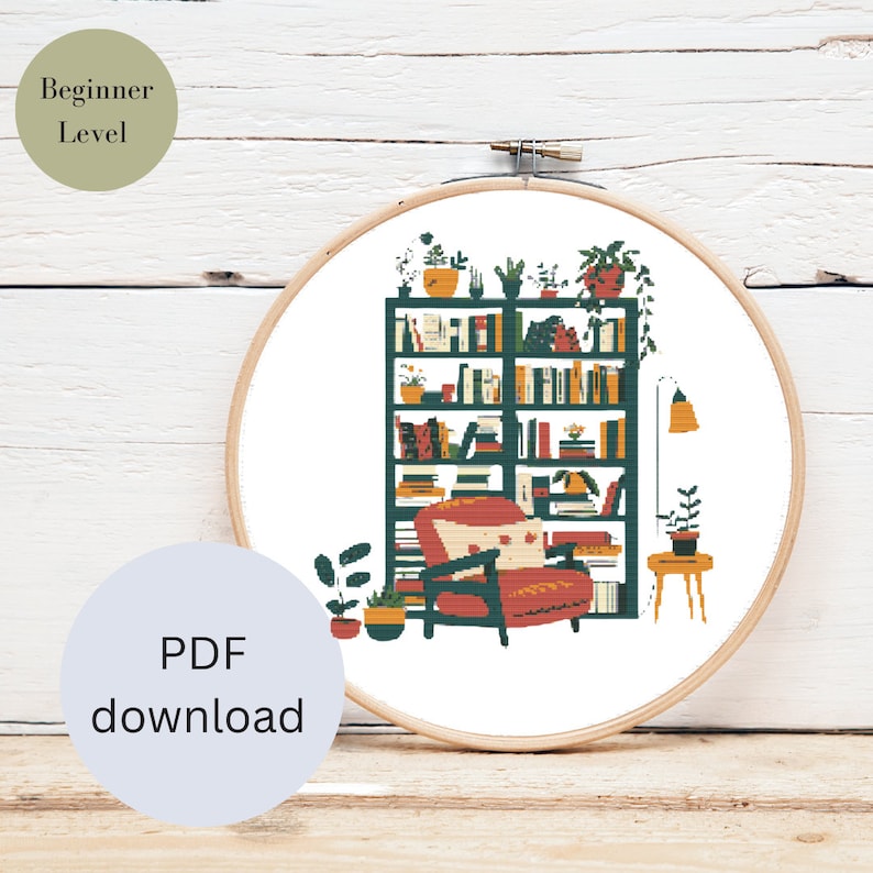 Cross Stitch Pattern library Shelf, Full Cover, PDF, Instant Download ...