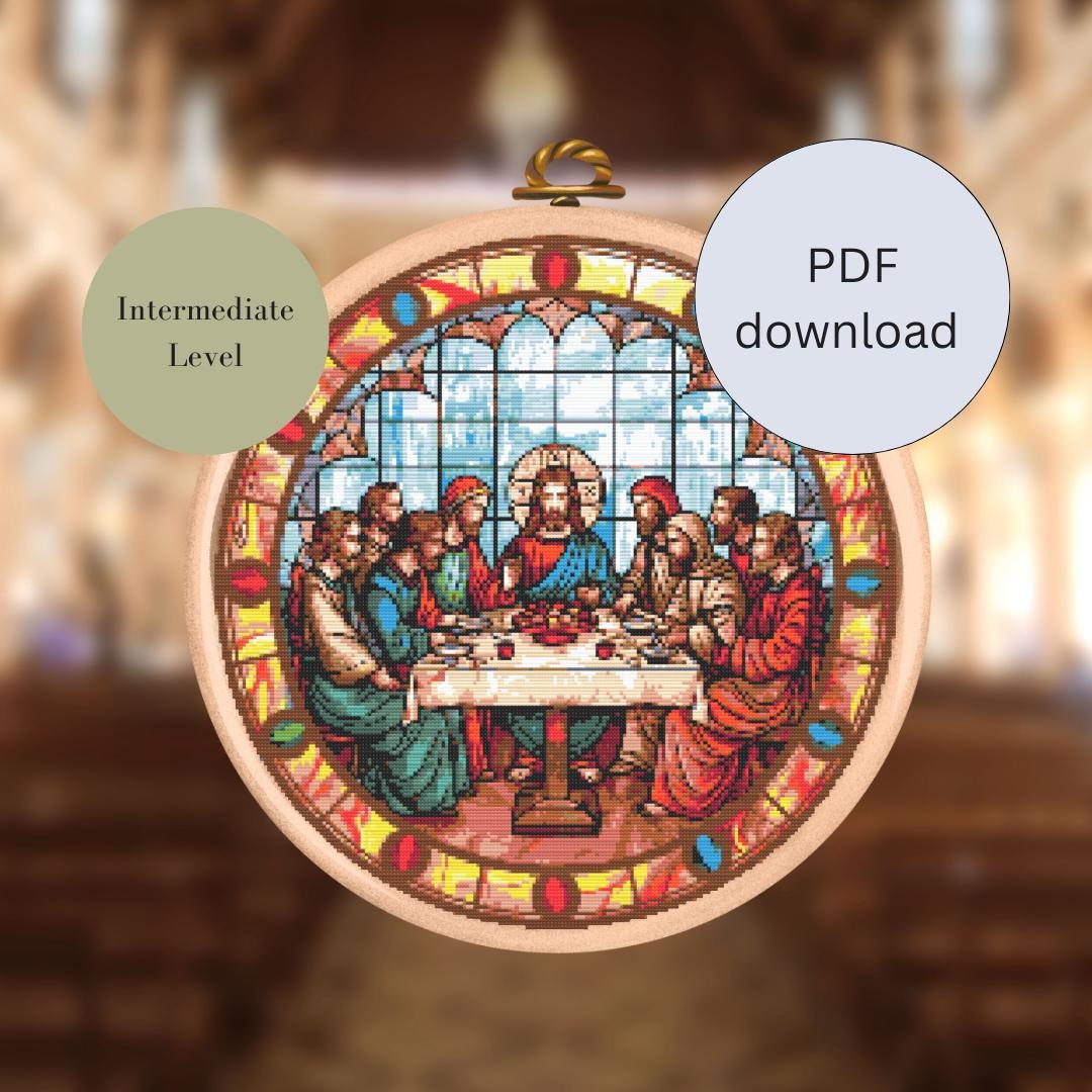 Stained Glass Last Supper Cross-stitch Pattern | Jesus and Apostles ...