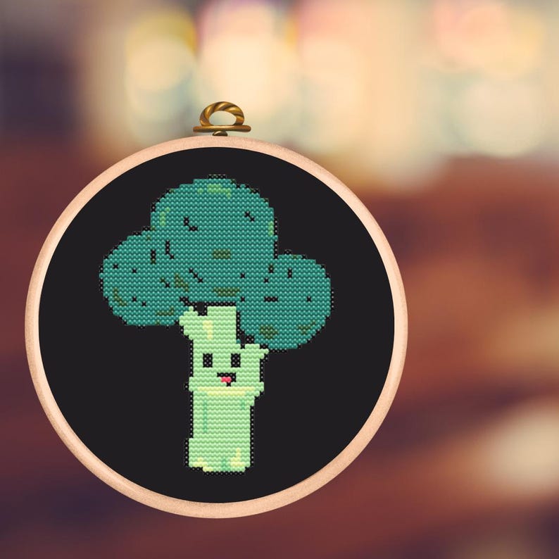 Cute Smiling Broccoli Kawaii Mini Cross-stitch Pattern | Beginner ...
