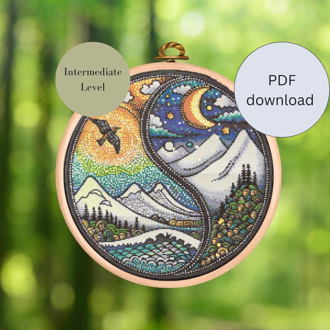 Yin Yang Cross-stitch Pattern | Relaxation-inspired Embroidery ...