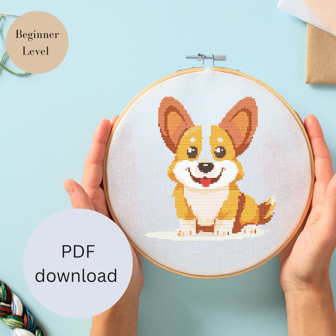 Easy Corgi Dog 100 X 100 Cross Stitch Pattern Cross Stitch Patterns ...