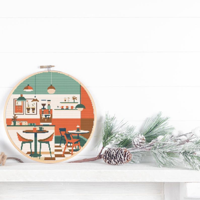 Retro Diner Cross-stitch Pattern | 1950s Vintage Diner Embroidery ...