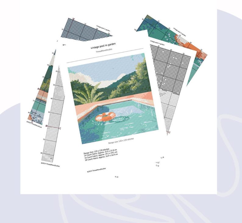 Summer Pool & Swimmer Cross-stitch Patterns - 7 Piece Water Embroidery ...