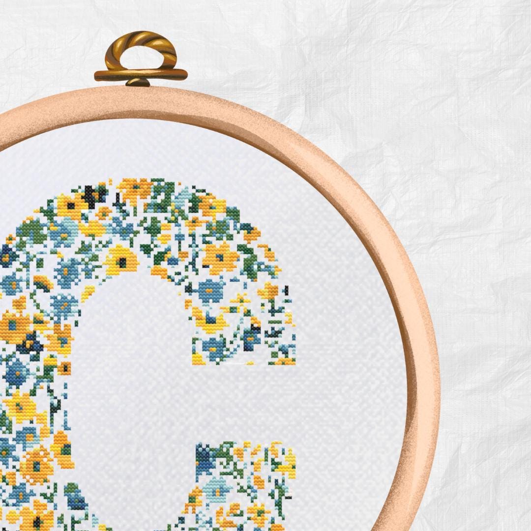 Flower Letter C Cross Stitch Pattern, Monogram A Cross Stitch, Initial ...