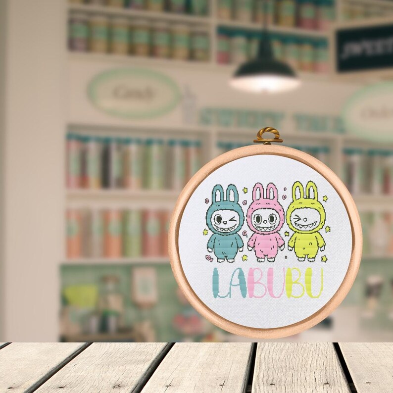 Three Little Labubus Cross Stitch Pattern PDF – Cute Kawaii Monsters in ...