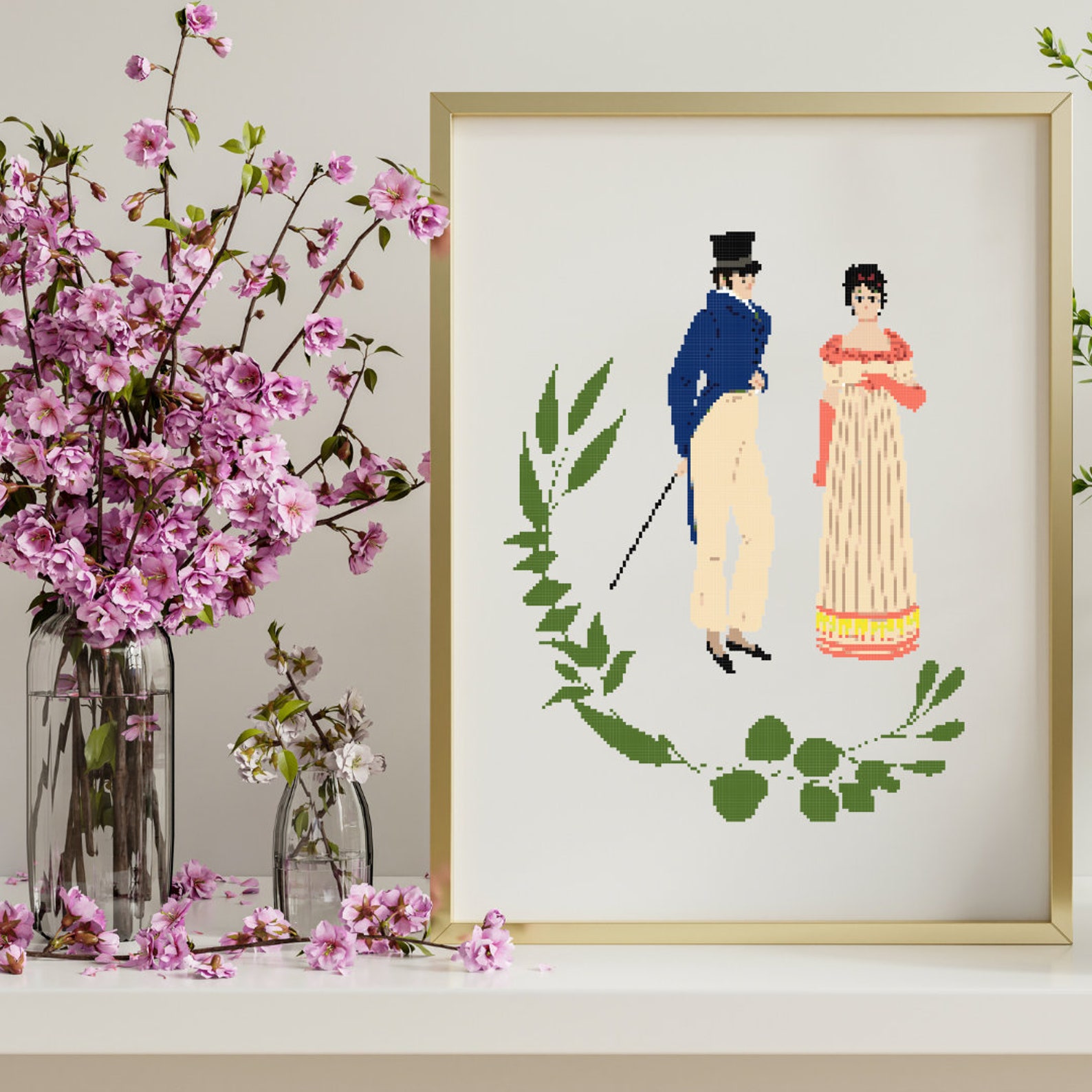 Regency Era Couple and Flowers Cross Stitch Patterns, Instructions ...