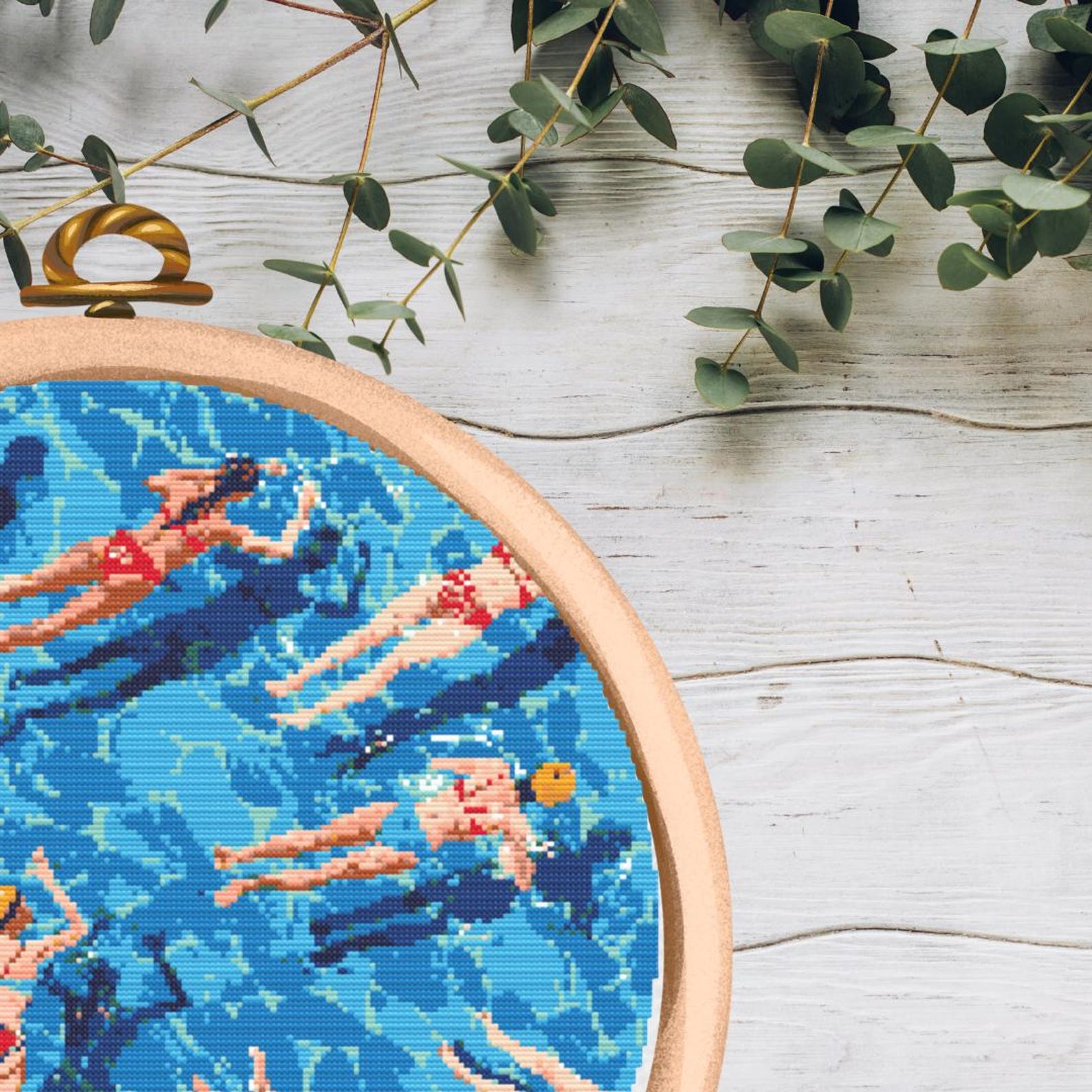 Swimmers in a Pool Cross Stitch Pattern - Simple Beginner Embroidery ...