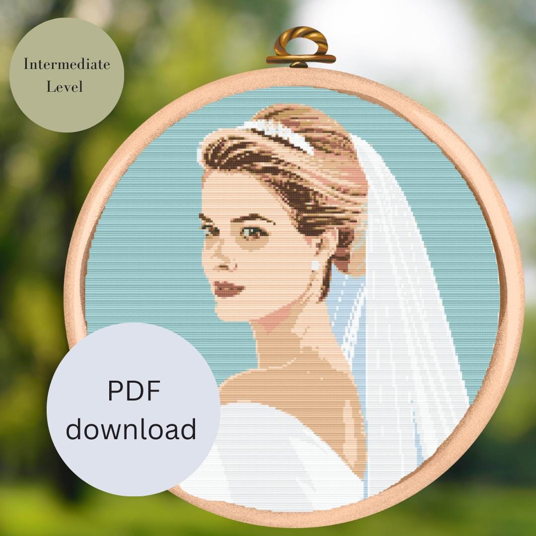 Elegant Princess Queen Bride Cross Stitch Pattern - Minimalist Wedding ...