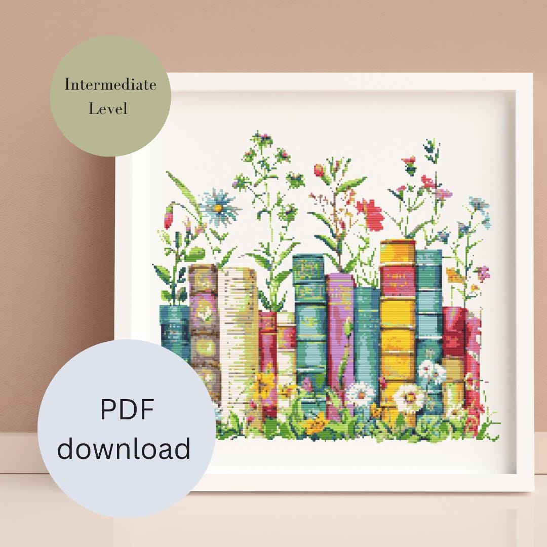 Wildflowers With Books Cross-stitch Pattern | Nature and Literary ...