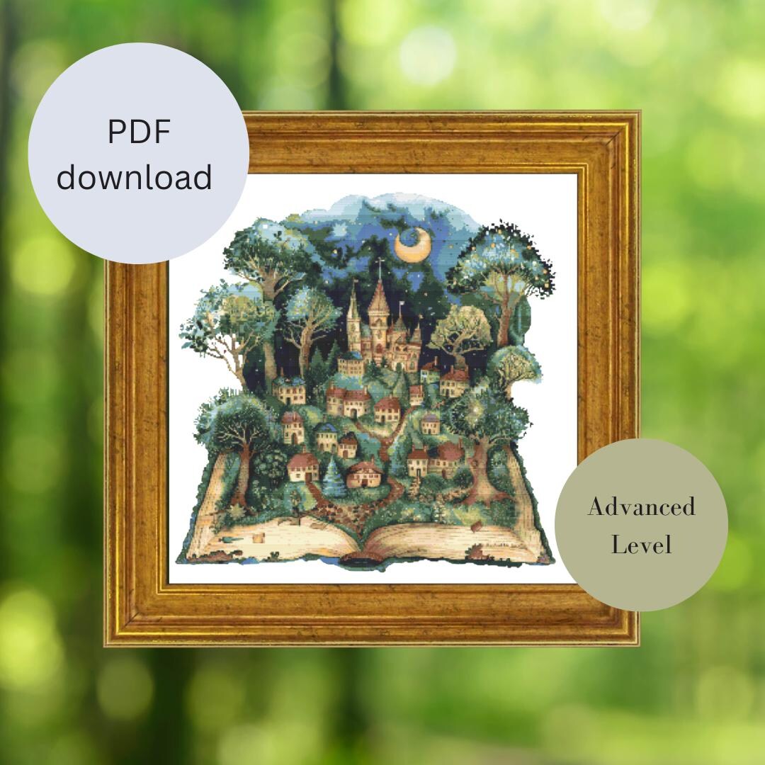 Magic Book With Medieval Village Cross-stitch Pattern | Advanced ...