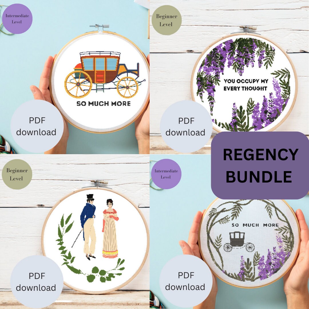 Regency Era Cross Stitch Pattern Bundle With 4 Patterns, Modern Cross ...