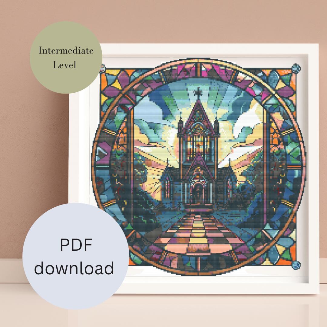 Church Stained Glass With Ornaments Cross-stitch Pattern | Intricate ...