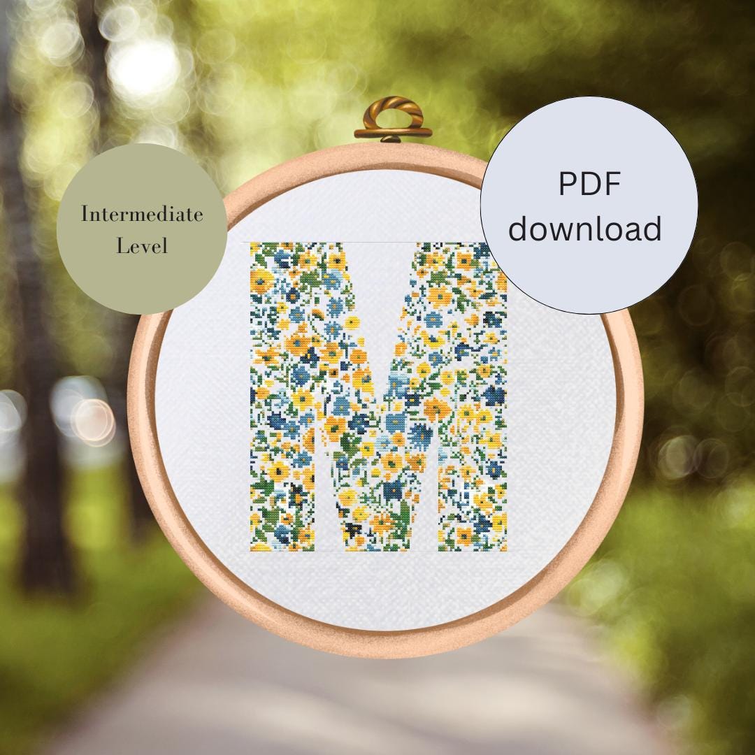 Flower Letter M Cross Stitch Pattern, Monogram A Cross Stitch, Initial ...