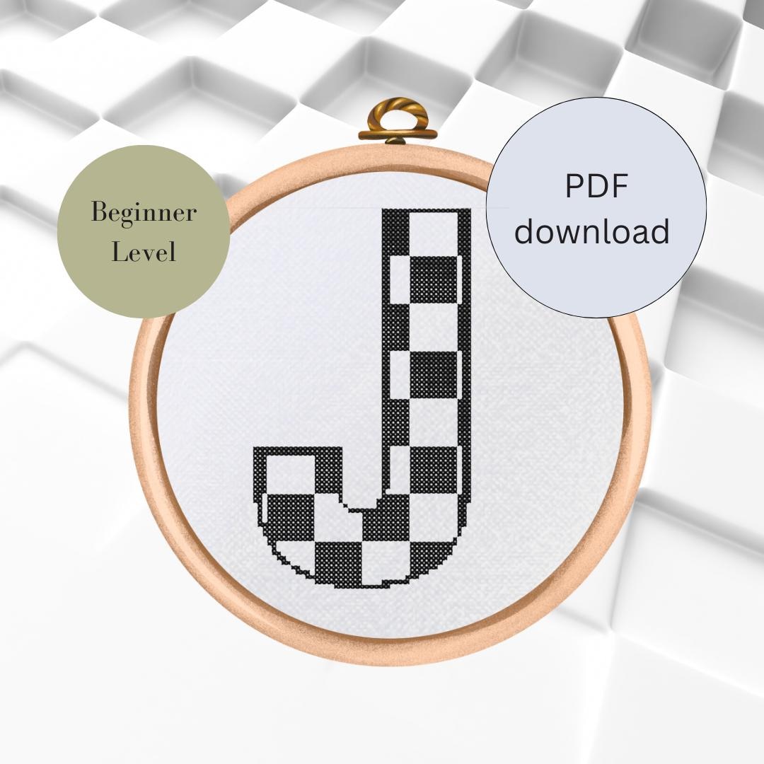 Chessboard Letter J Cross Stitch Pattern, Monogram J Cross Stitch ...