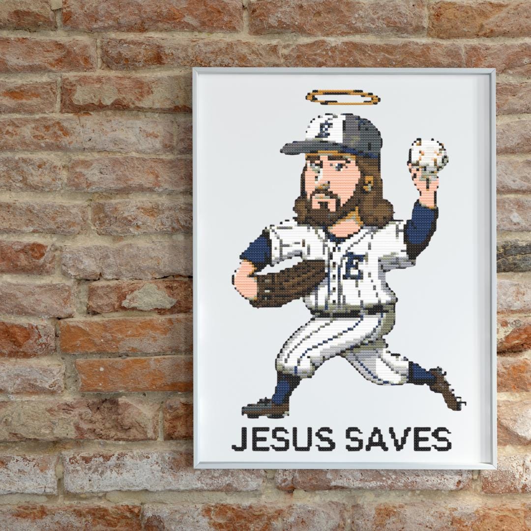 Jesus Saves Cross Stitch Pattern, Funny Baseball Jesus, Snarky ...