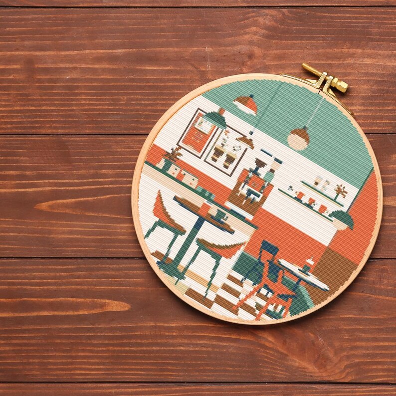 Retro Diner Cross-stitch Pattern | 1950s Vintage Diner Embroidery ...