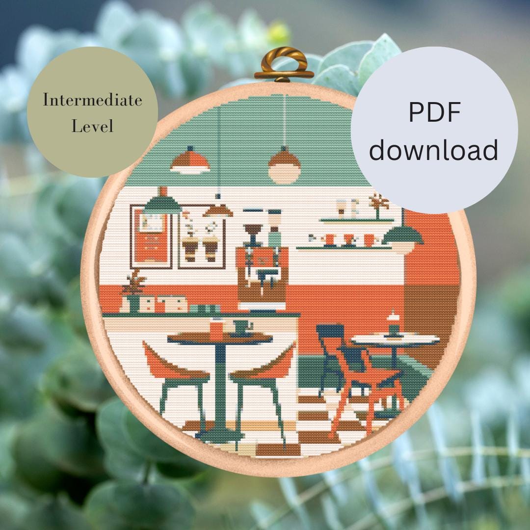 Retro Diner Cross-stitch Pattern | 1950s Vintage Diner Embroidery ...