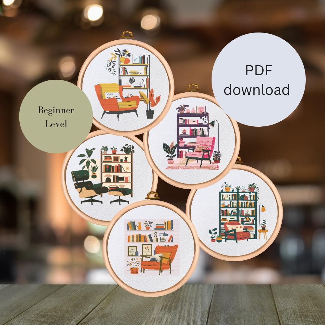 Bundle of 5 'library Shelf' Cross-stitch Patterns | Coverage Designs ...