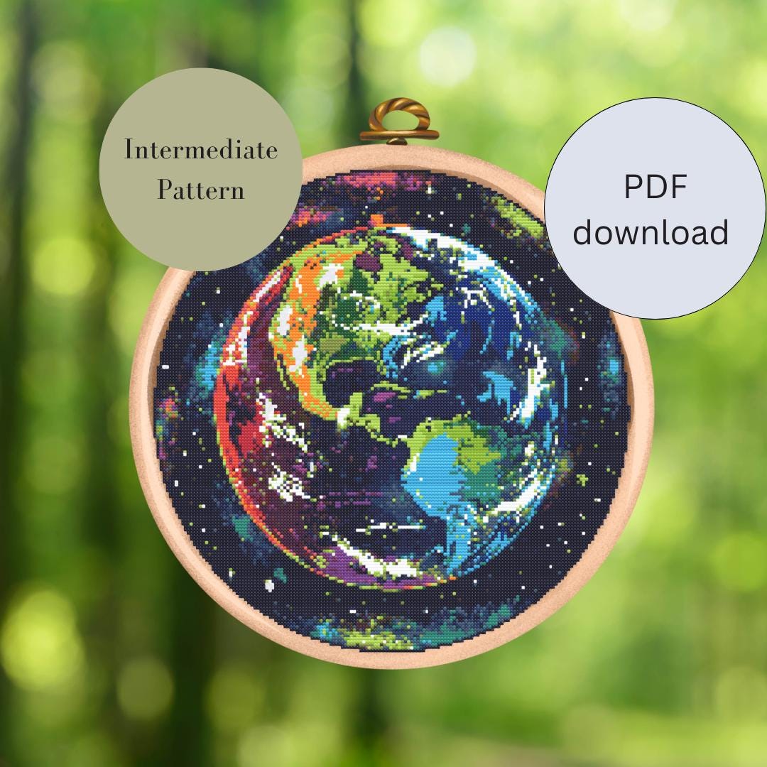 Colorful Earth in Space Cross Stitch Pattern With Stars and Stardust ...
