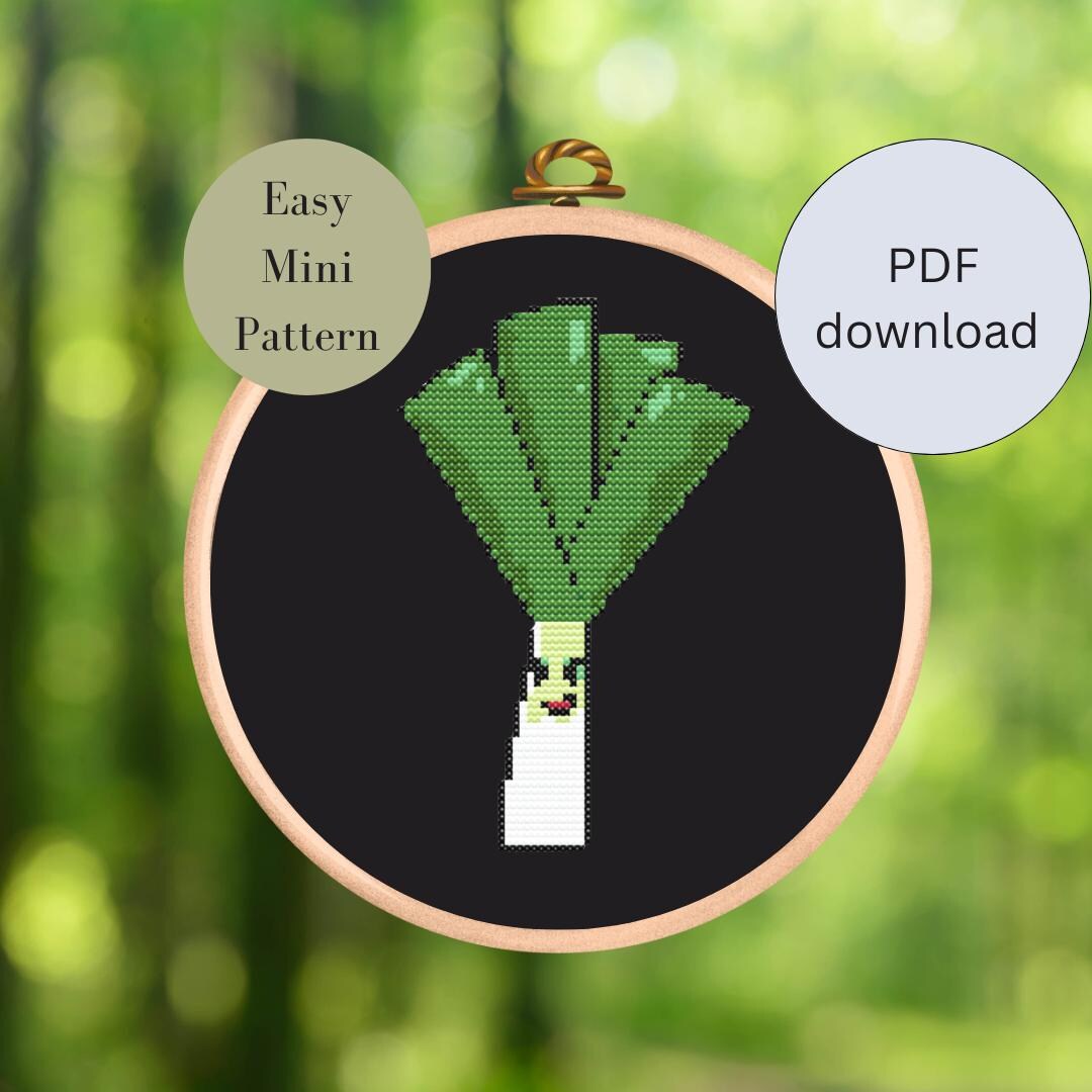 Cute Smiling Leek Kawaii Mini Cross-stitch Pattern | Beginner Friendly ...