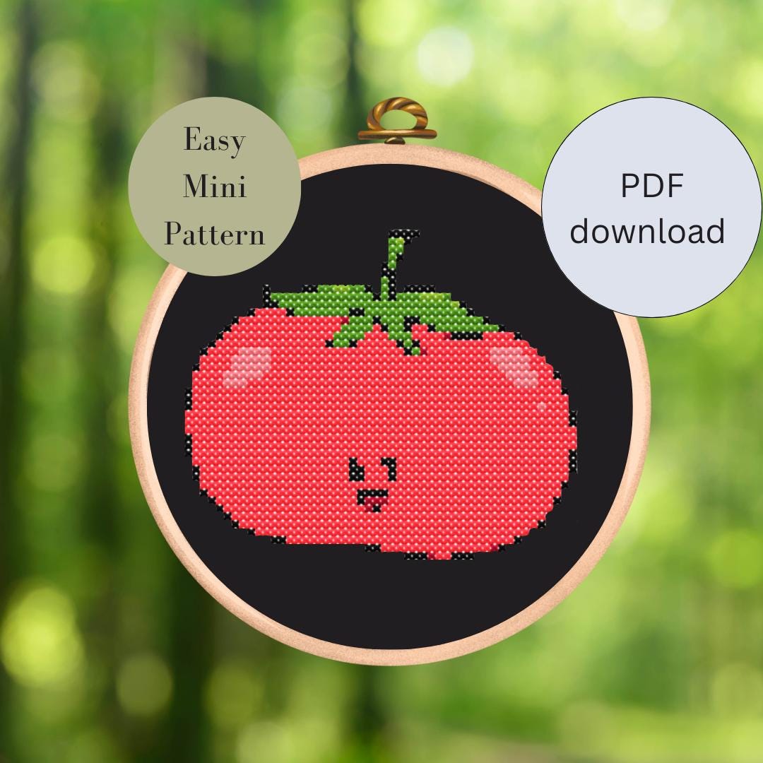 Cute Smiling Tomato Mini Kawaii Cross-stitch Pattern | Beginner ...