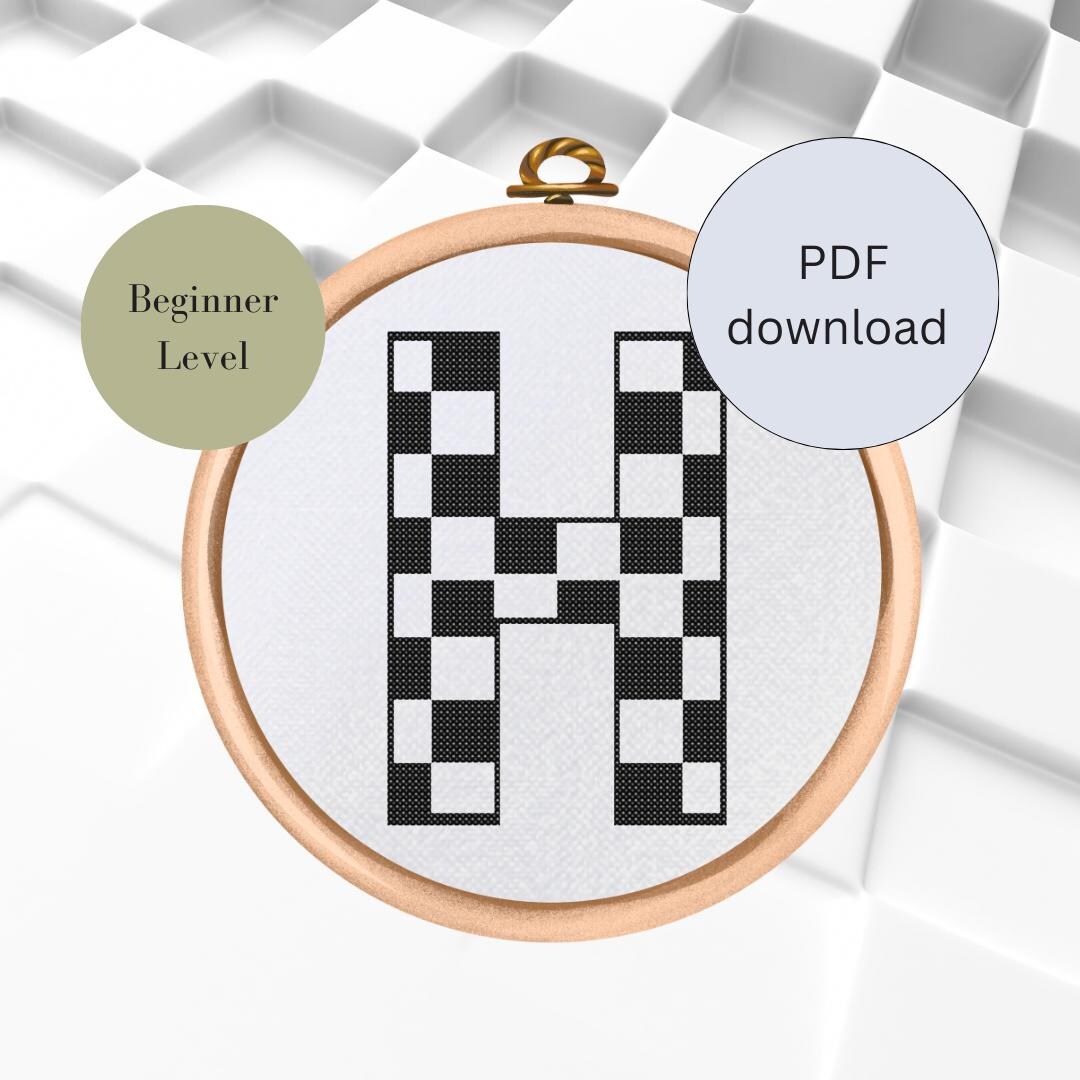 Chessboard Letter H Cross Stitch Pattern, Monogram H Cross Stitch ...