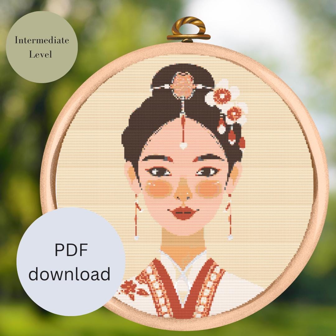 Elegant Asian Japanese Bride With Veil Cross Stitch Pattern ...
