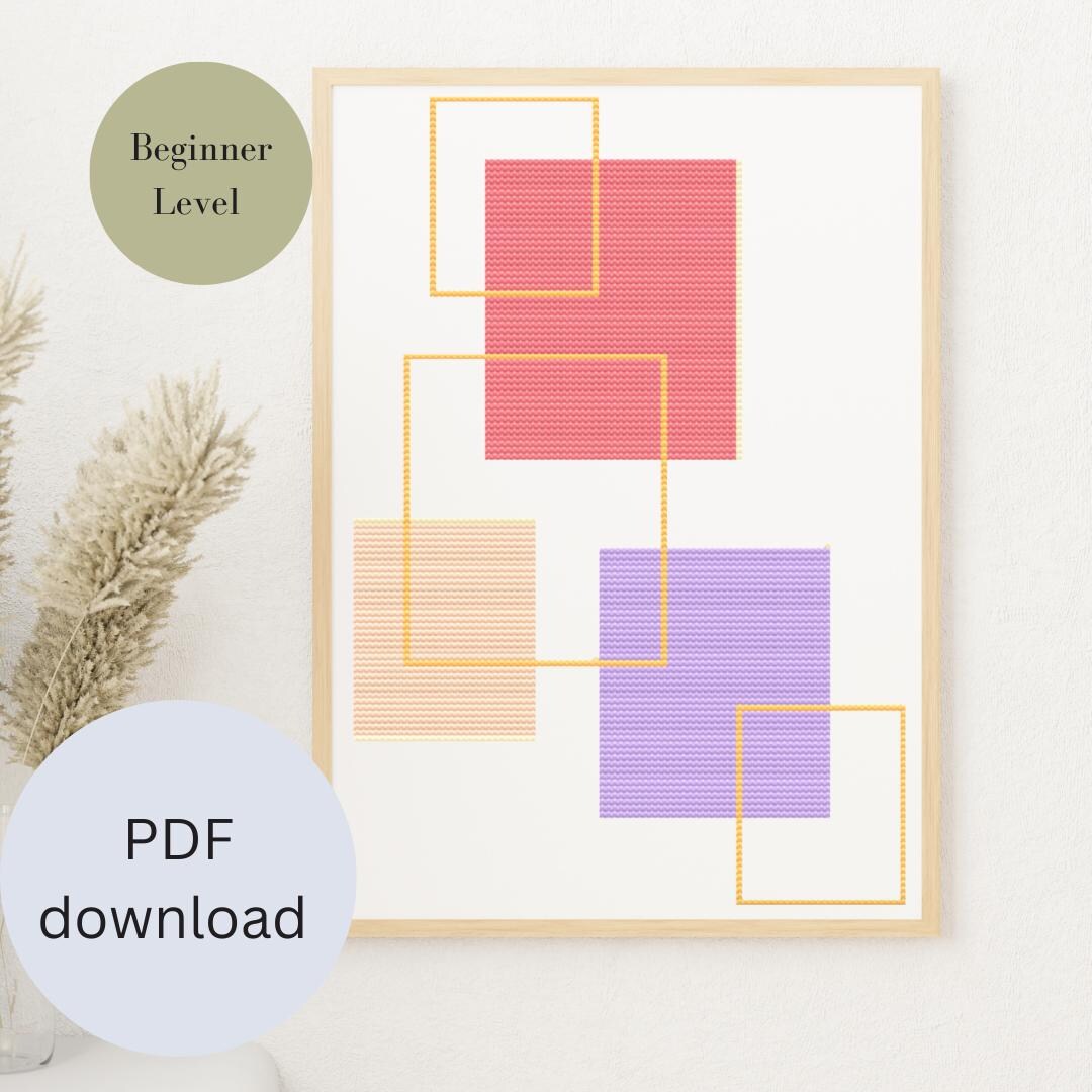 Abstract Geometric Cross-stitch Pattern Modern Bauhaus-inspired Design ...