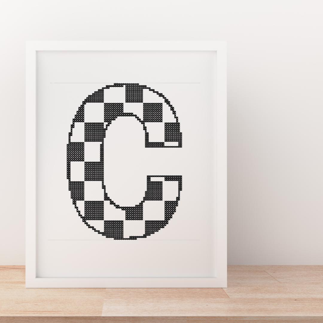 Chessboard Letter C Cross Stitch Pattern, Monogram C Cross Stitch ...