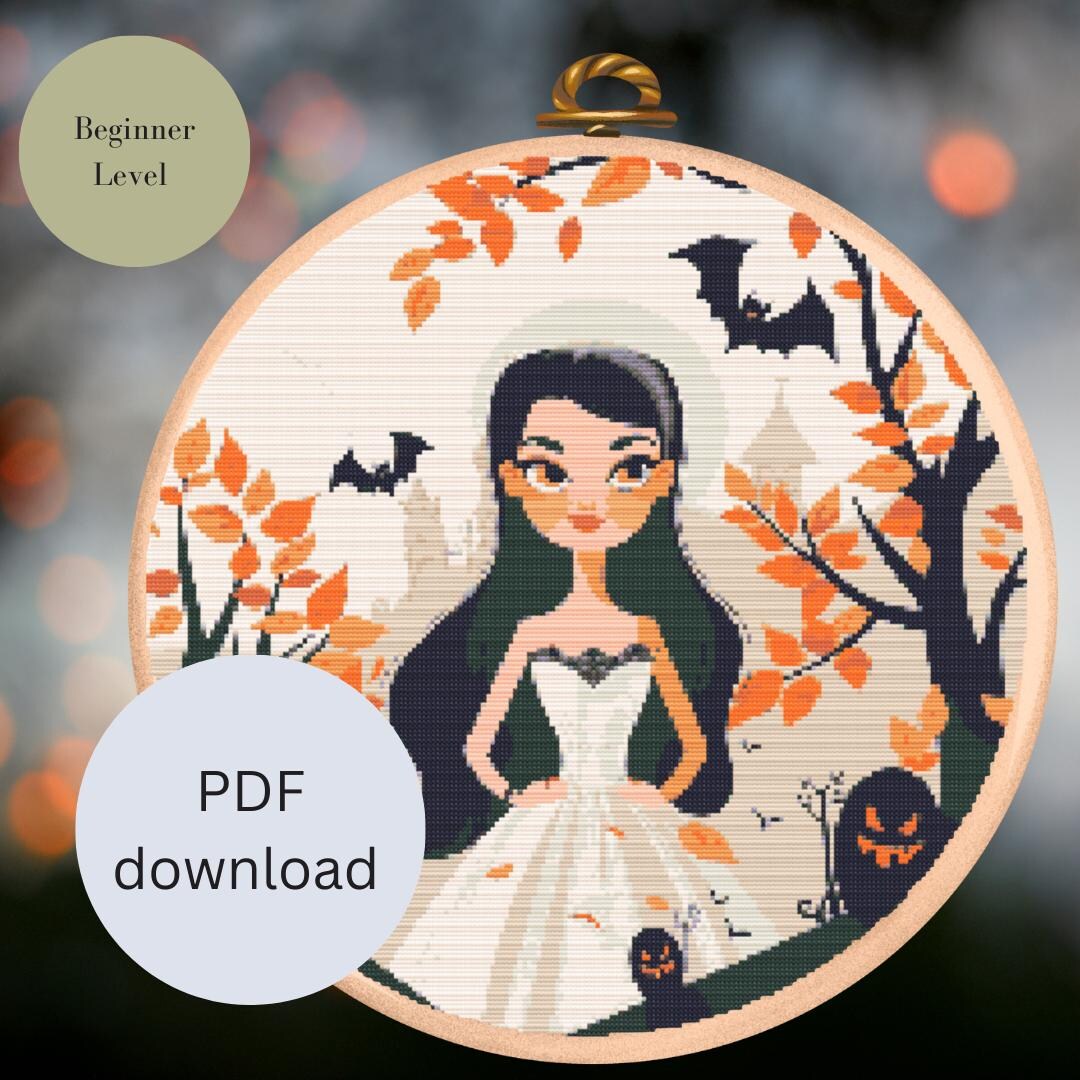 Halloween Fall Bride Corpse Cross Stitch Pattern, Haunted Embroidery ...