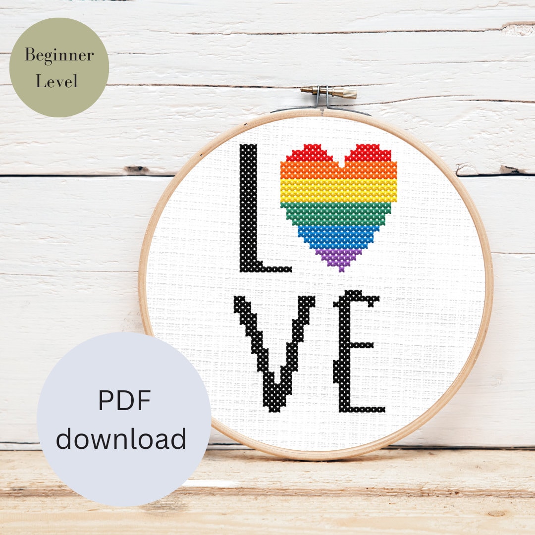 Pride LOVE and Heart LGBTQ+ Cross Stitch Pattern Cross Stitch Patterns ...