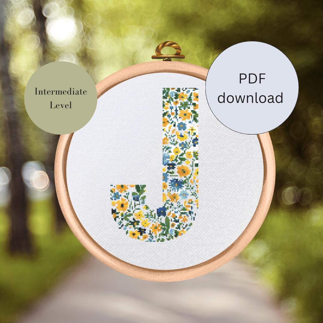 Flower Letter J Cross Stitch Pattern, Monogram A Cross Stitch, Initial ...