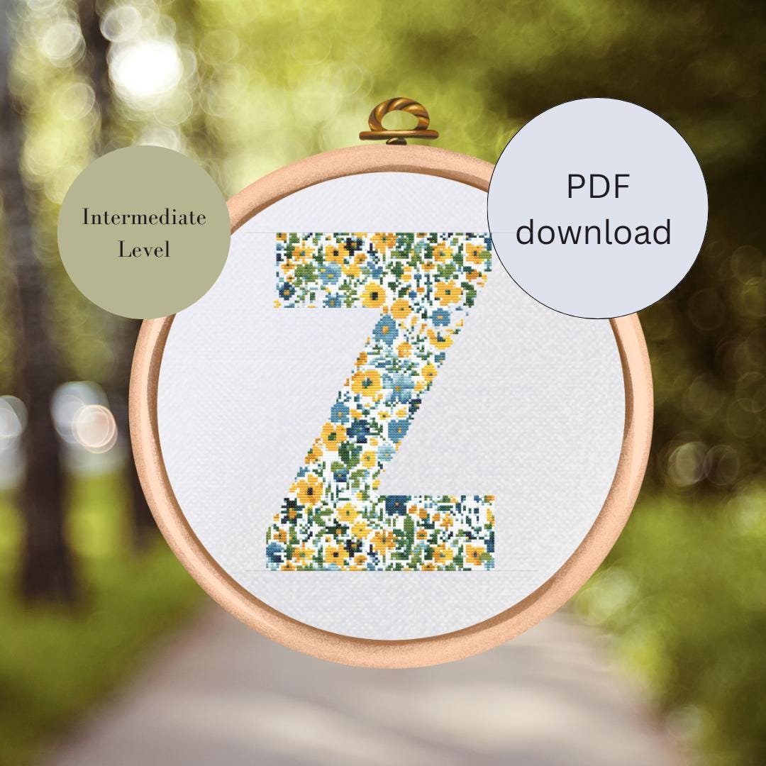 Floral Monogram Cross Stitch Pattern - Letter Z, Initial Embroidery ...