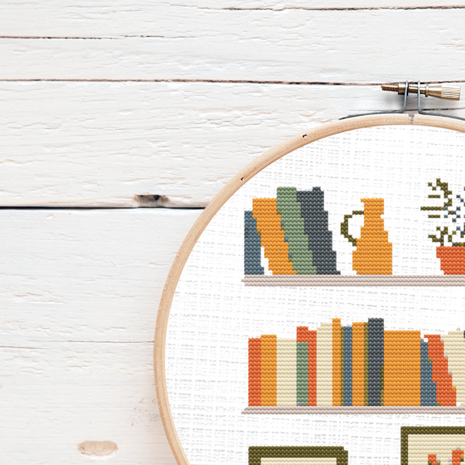 Cozy Living Room With Library Cross Stitch Pattern, Full Cover, PDF ...