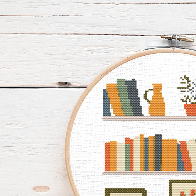 Cosy Living Room With Library Cross Stitch Pattern, Full Cover, PDF ...