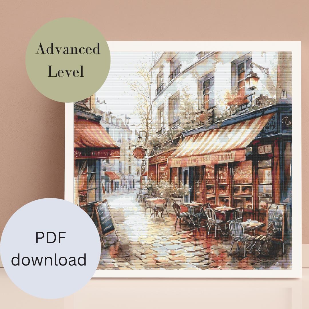 Parisian Street Scene Cross Stitch Pattern, Watercolor-style ...
