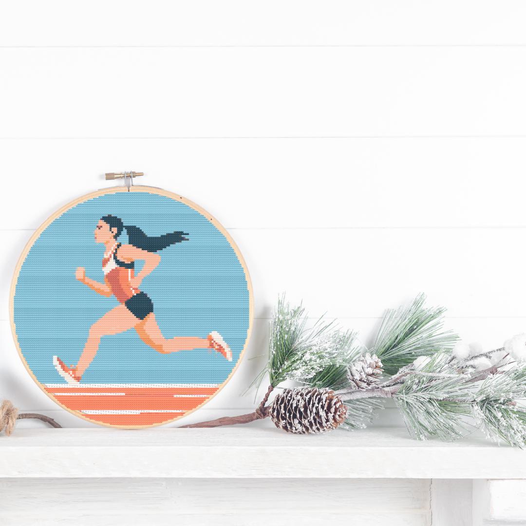 Female Runner on Running Track Cross-stitch Pattern | Athletic ...