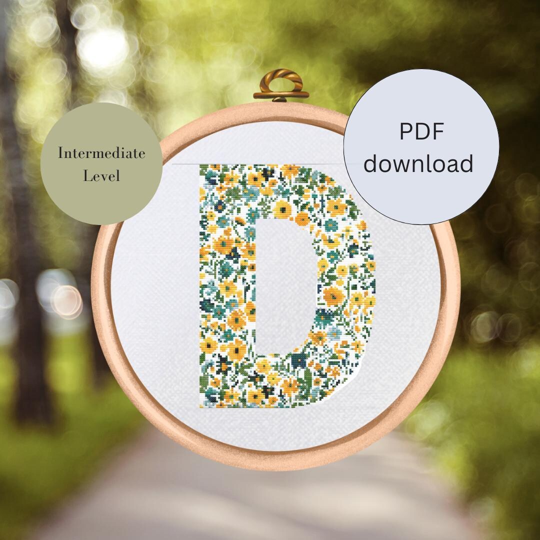 Flower Letter D Cross Stitch Pattern, Monogram A Cross Stitch, Initial ...