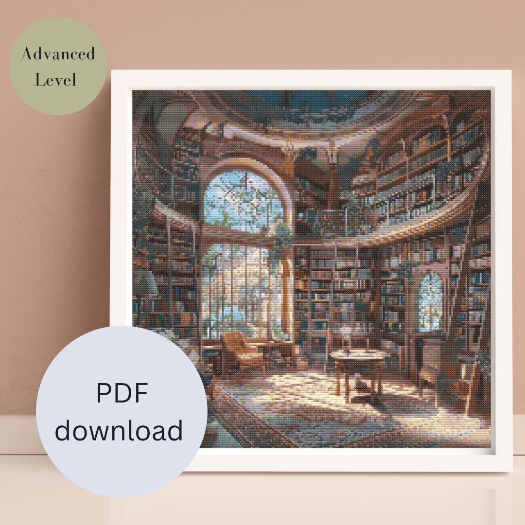 Historic Library Cross Stitch Pattern, Full Cover Design, Perfect Book ...