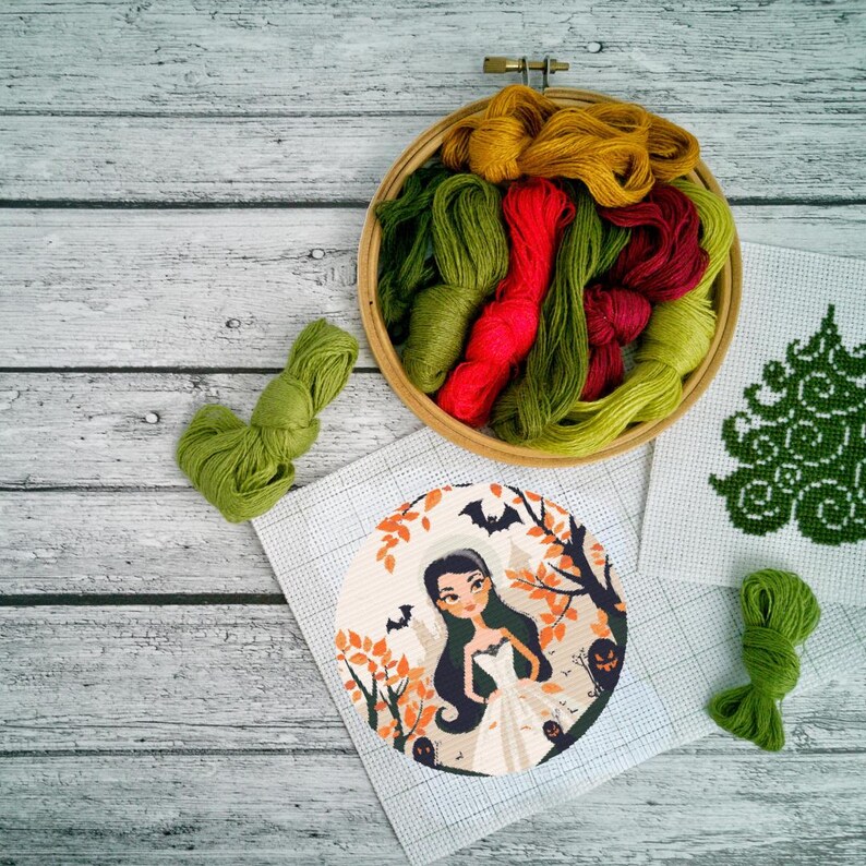 Halloween Fall Bride Corpse Cross Stitch Pattern, Haunted Embroidery ...