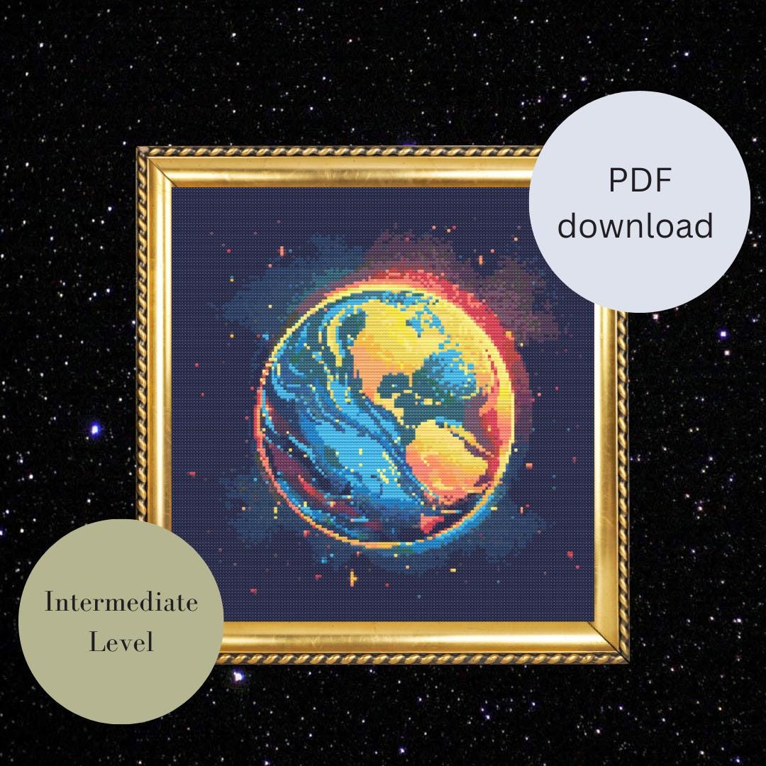 Earth in Space With Stars Cross Stitch Pattern, Astronomy Embroidery ...
