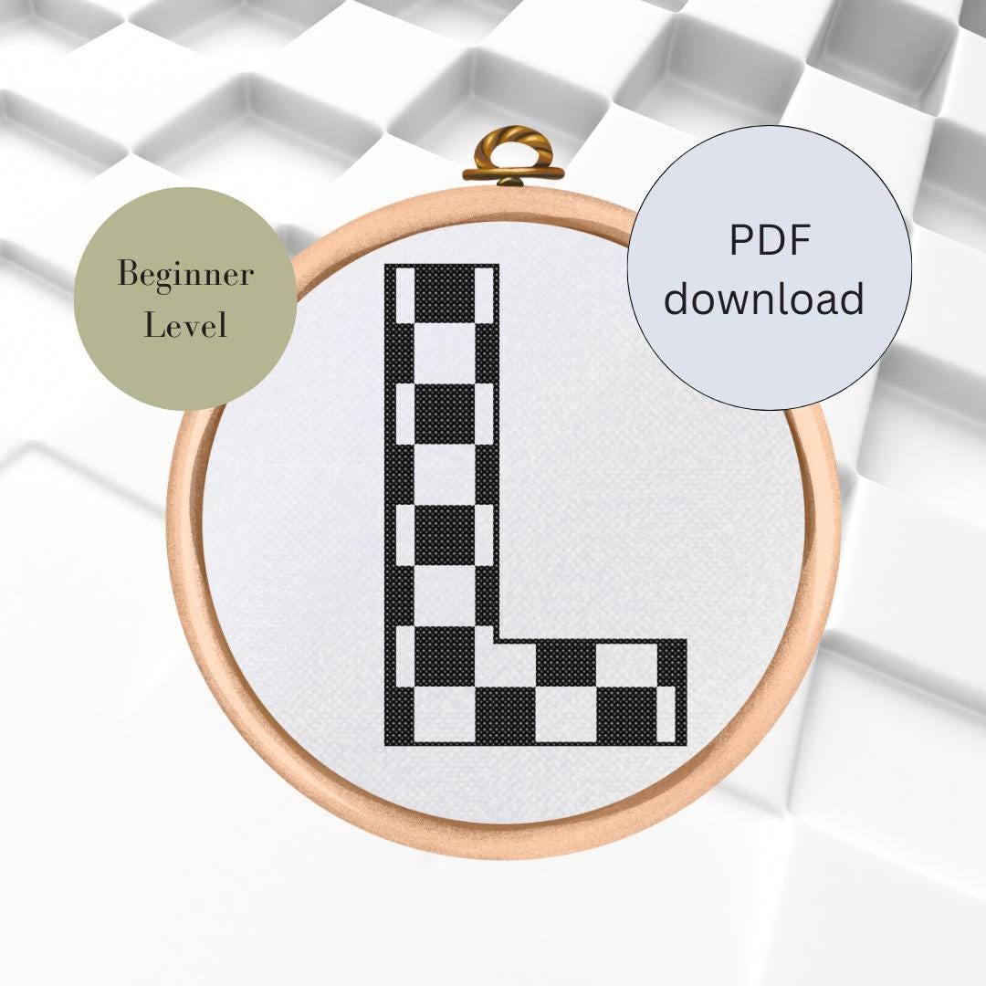 Chessboard Letter L Cross Stitch Pattern, Monogram L Cross Stitch ...
