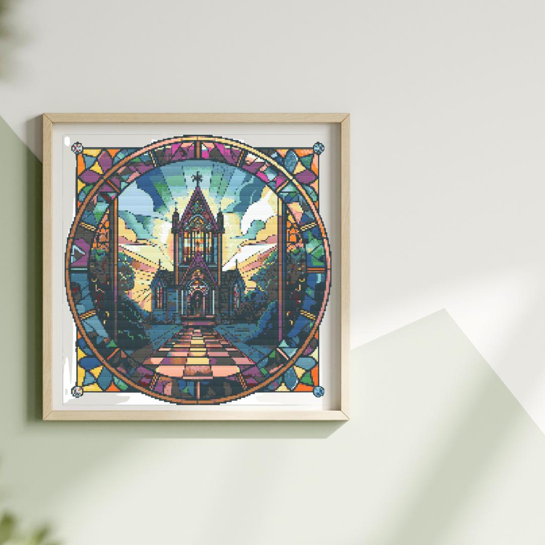 Church Stained Glass With Ornaments Cross-stitch Pattern | Intricate ...