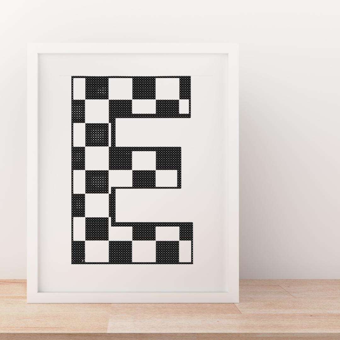 Chessboard Letter E Cross Stitch Pattern, Monogram E Cross Stitch ...