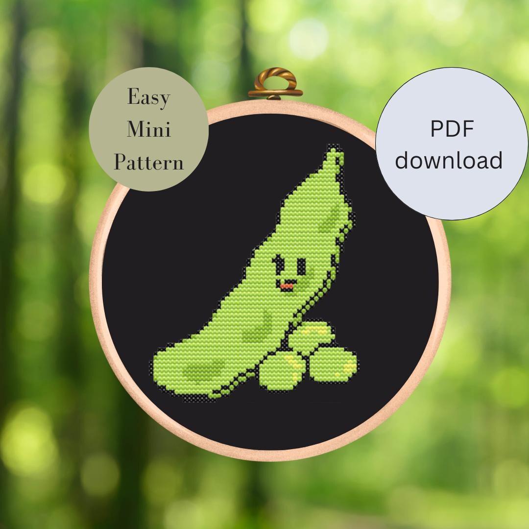 Cute Smiling Green Bean Kawaii Mini Cross-stitch Pattern | Beginner ...