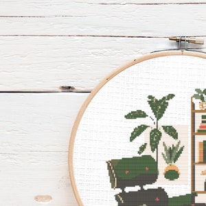Midcentury Living Room With Library Cross Stitch Pattern, Perfect for ...