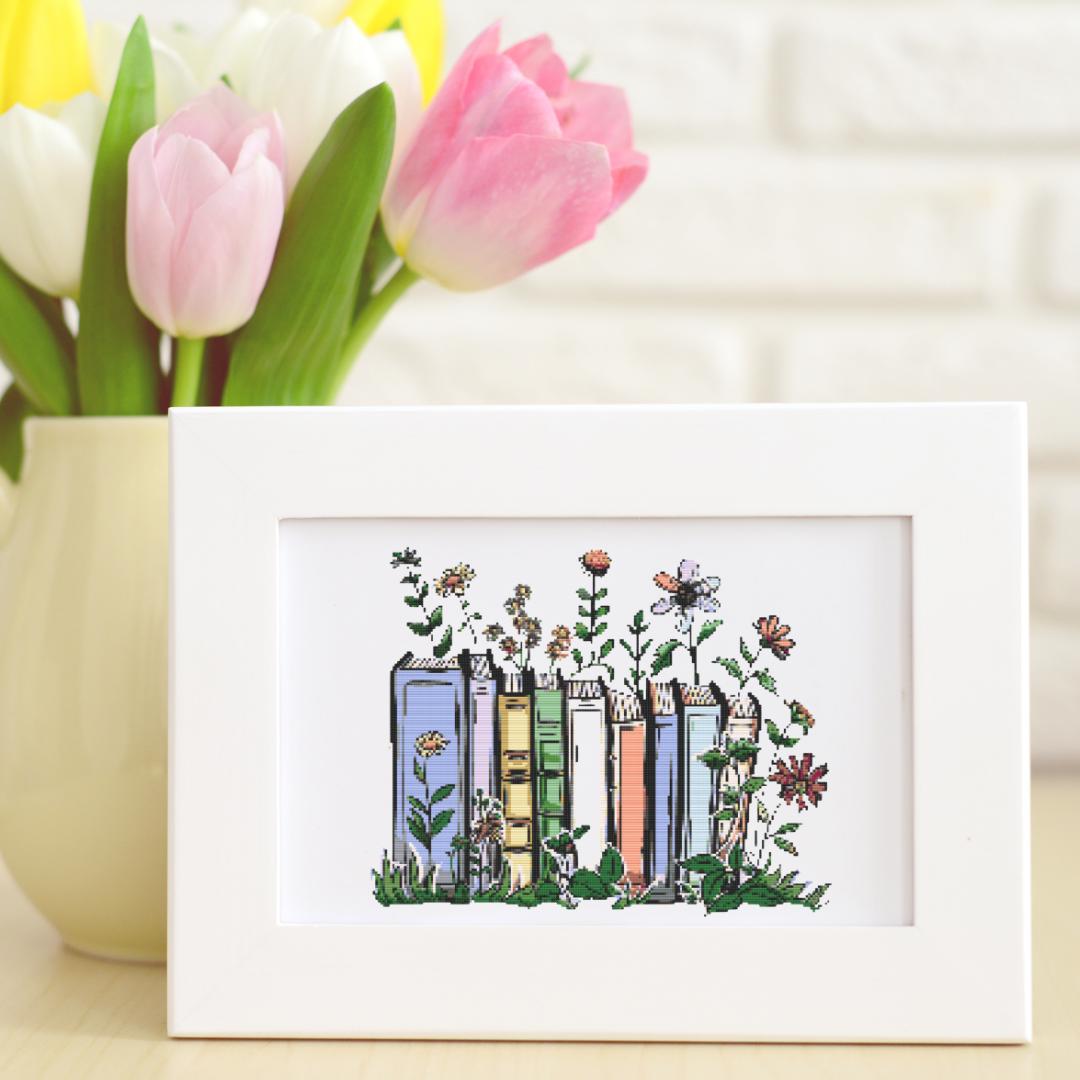 Wildflowers With Books Cross-stitch Pattern | Nature and Literary ...