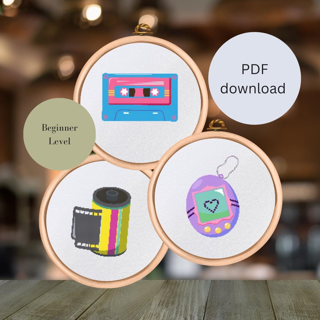 Bundle of 3 Nostalgic 80s & 90s Clipart Cross-stitch Patterns | Camera ...