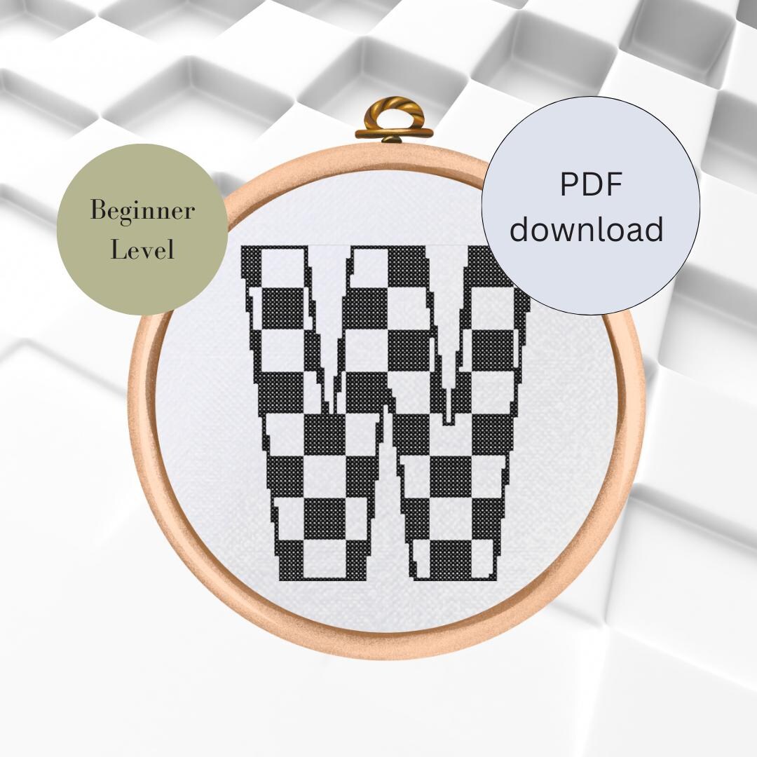Chessboard Letter W Cross Stitch Pattern, Monogram W Cross Stitch ...