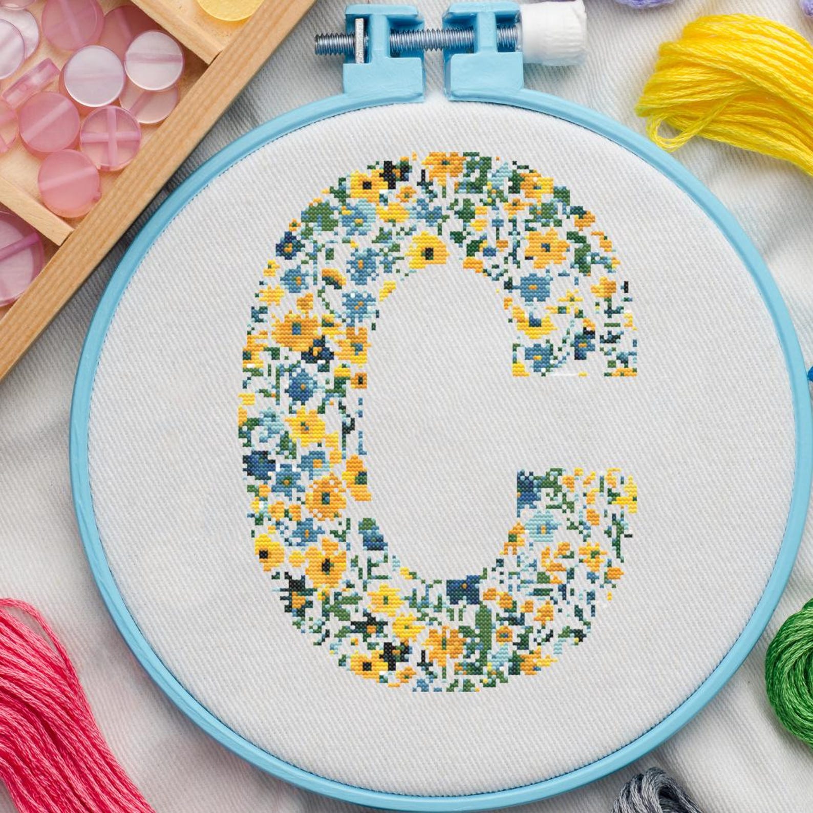 Flower Letter C Cross Stitch Pattern, Monogram A Cross Stitch, Initial ...